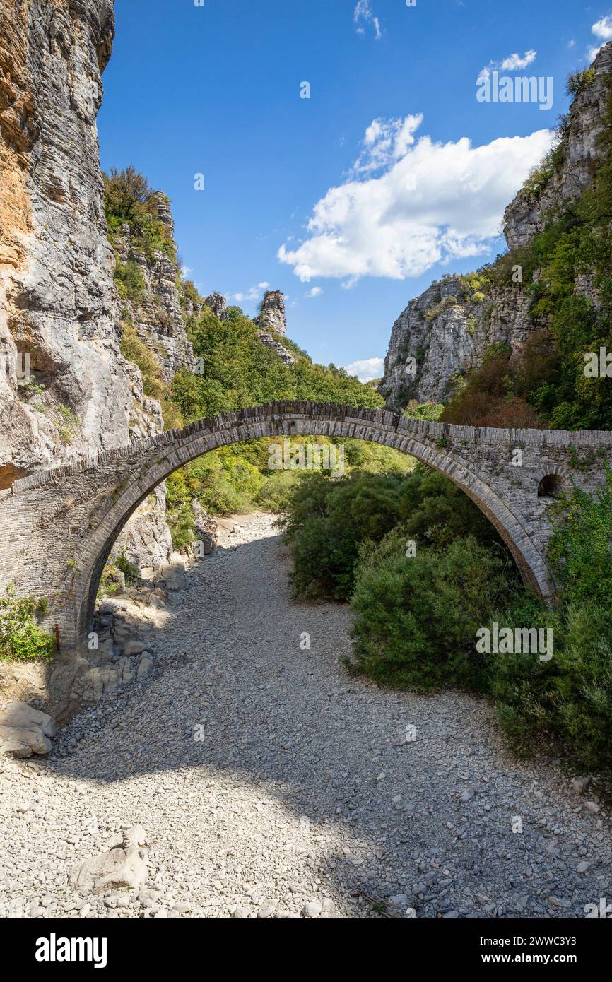 Greece, Epirus, Zagori, Old arch bridge in Vikos-Aoos National Park ...
