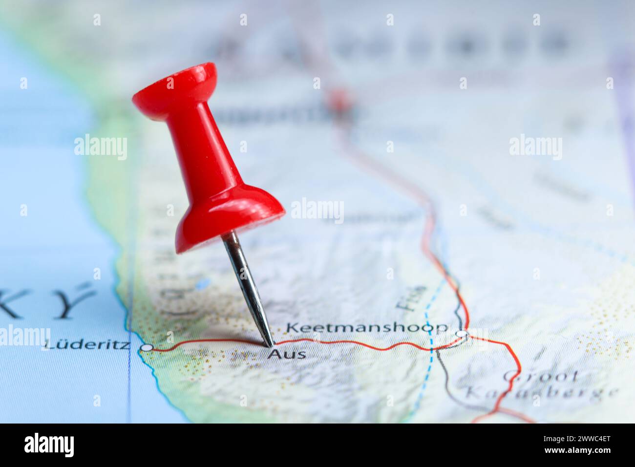 Aus, Namibia pin on map Stock Photo - Alamy