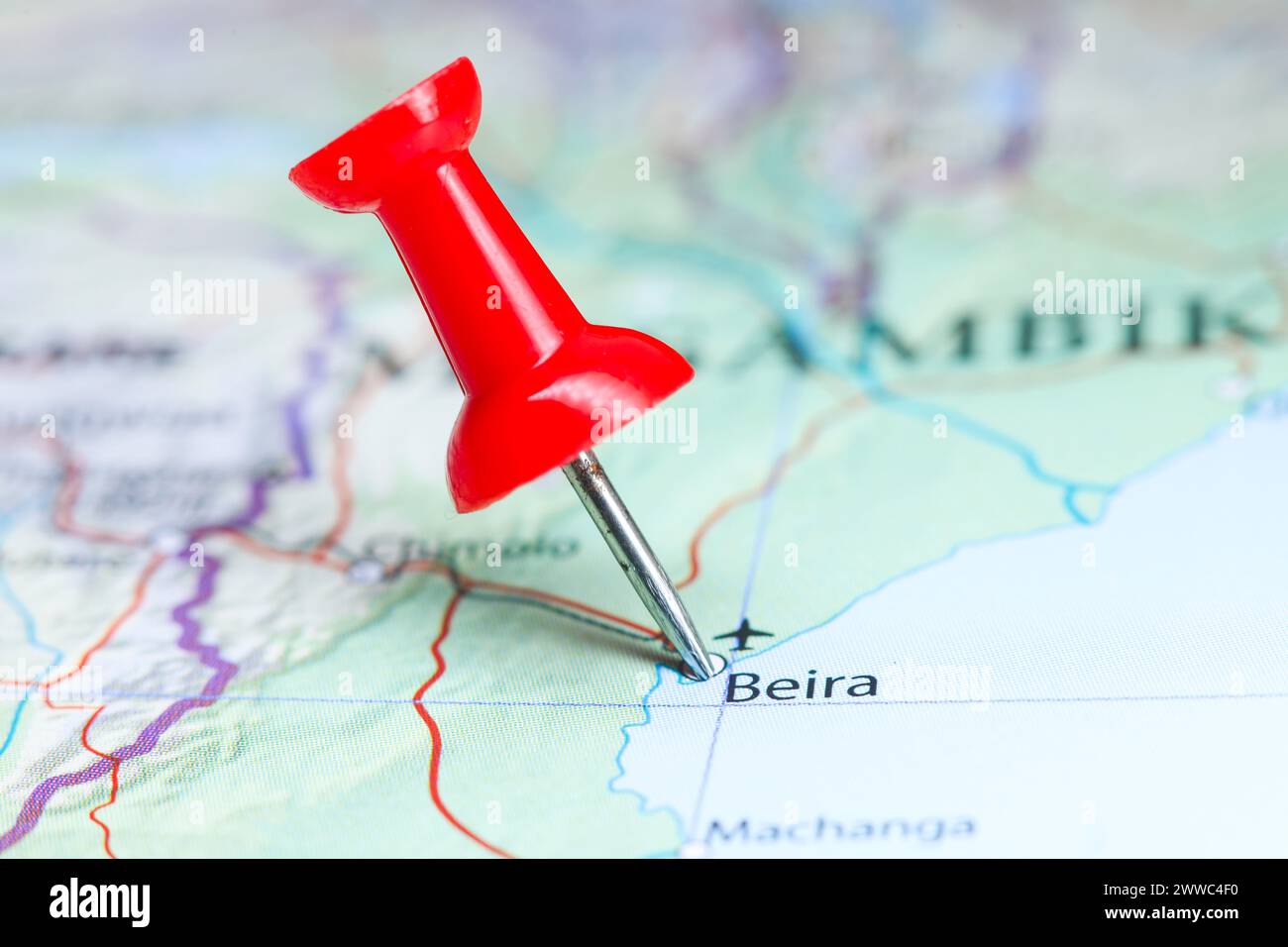 Beira, Mozambique pin on map Stock Photo - Alamy