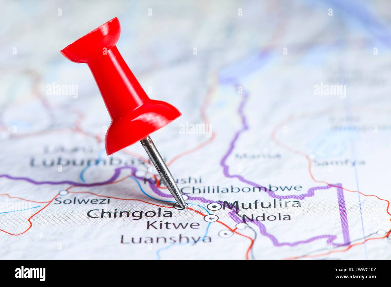 Chingola, Zambia pin on map Stock Photo - Alamy