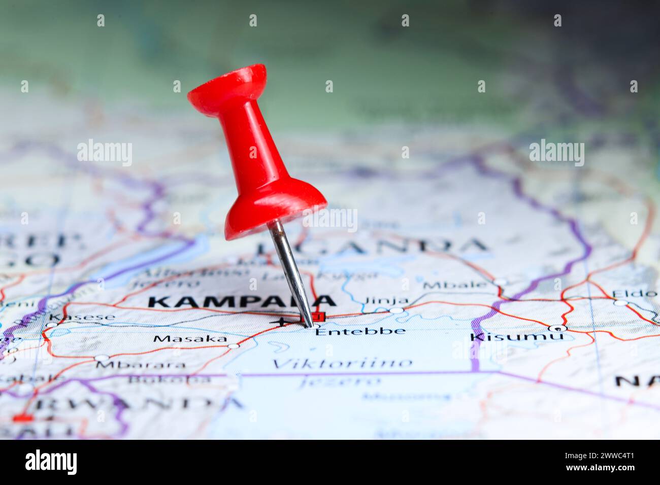 Entebbe, Uganda pin on map Stock Photo - Alamy