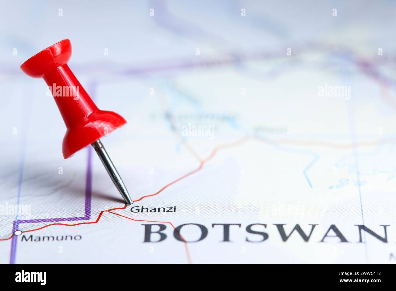 Ghanzi, Botswana pin on map Stock Photo - Alamy