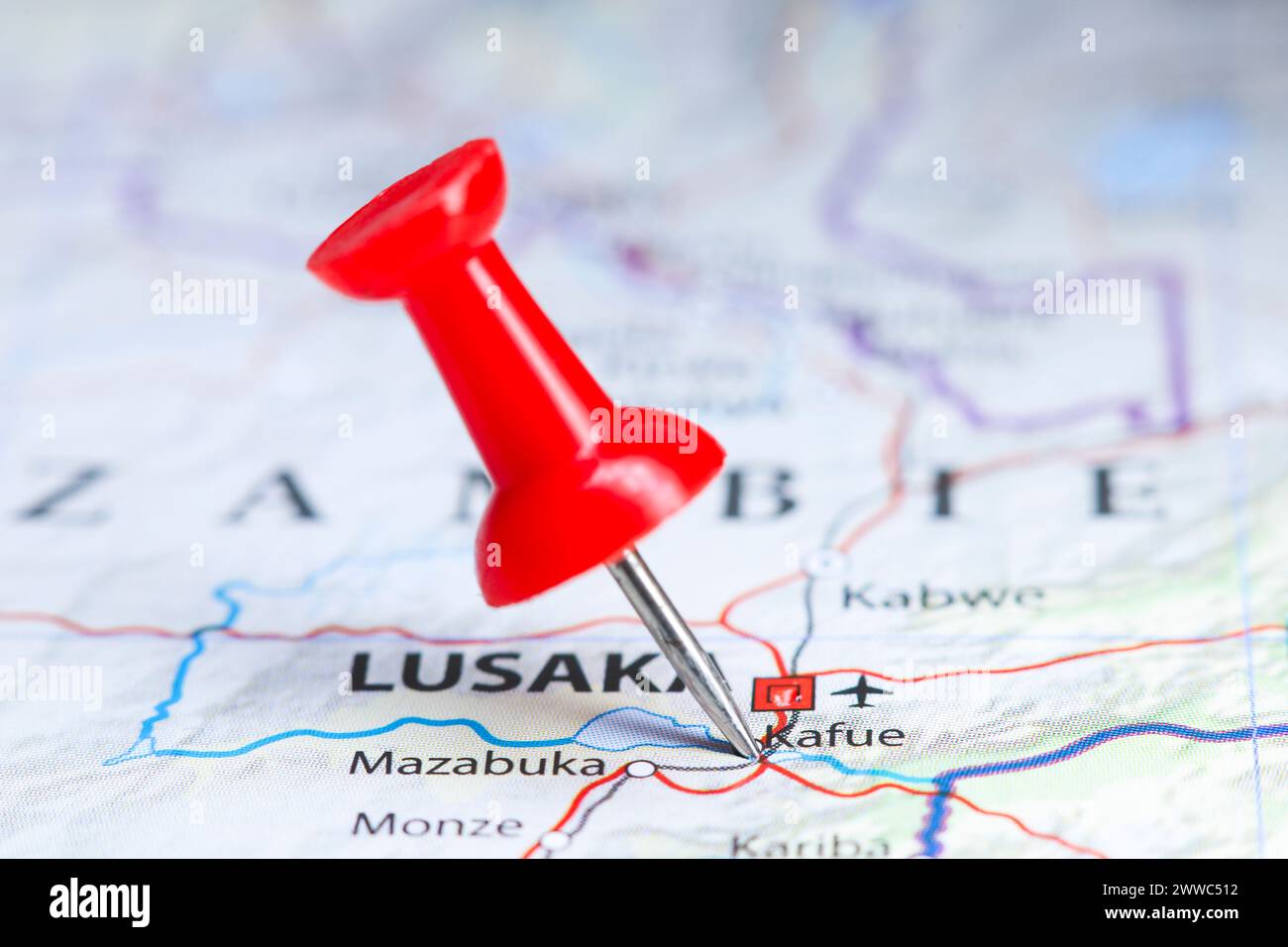Kafue, Zambia pin on map Stock Photo - Alamy