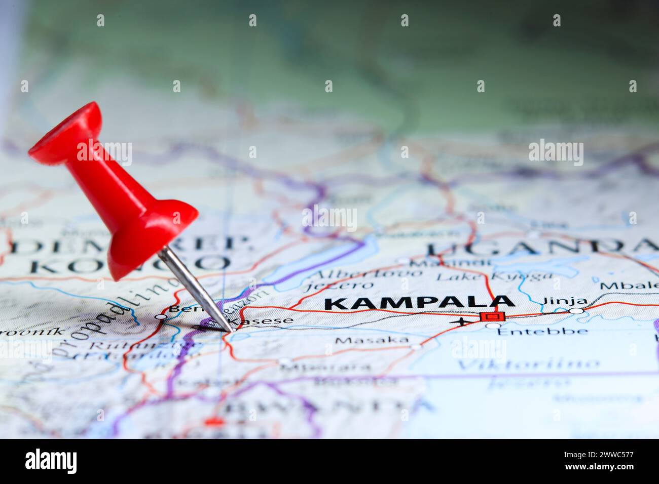 Kasese, Uganda pin on map Stock Photo - Alamy