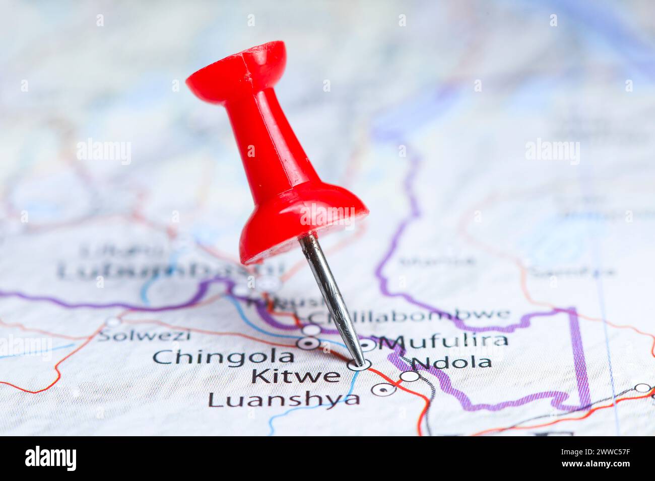 Kitwe, Zambia pin on map Stock Photo - Alamy