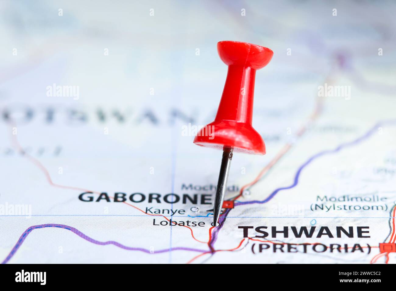 Lobatse, Botswana pin on map Stock Photo - Alamy