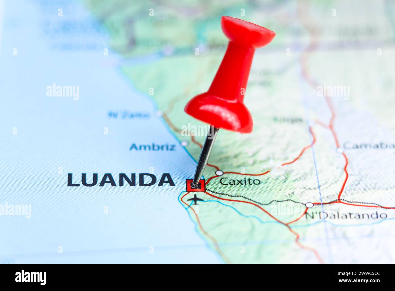 Luanda, Angola pin on map Stock Photo - Alamy