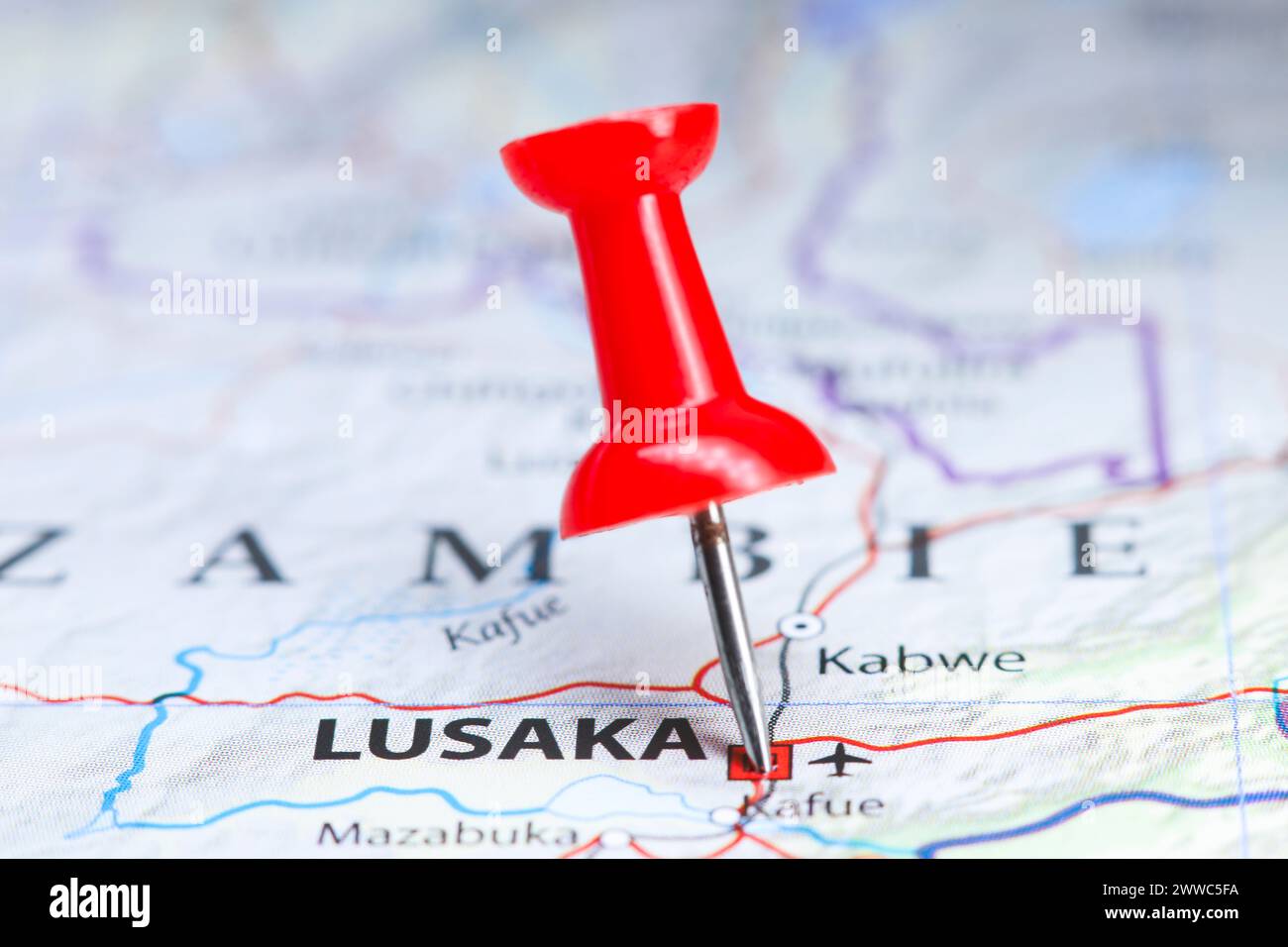 Lusaka, Zambia pin on map Stock Photo - Alamy