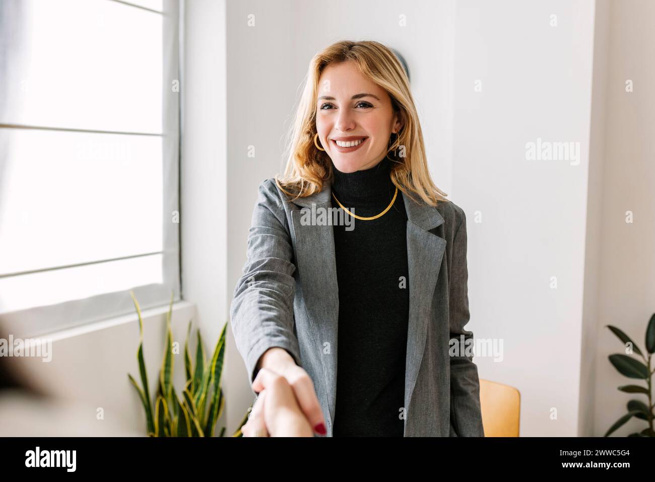 Smiling recruiter shaking hands with candidate Stock Photo - Alamy
