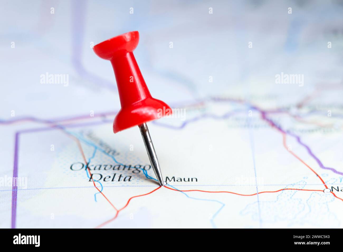 Maun, Botswana pin on map Stock Photo - Alamy