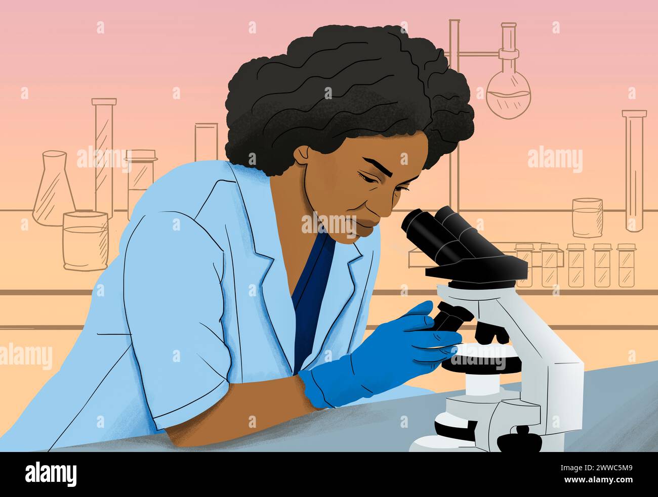 Scientist analyzing sample through microscope in laboratory Stock Photo ...