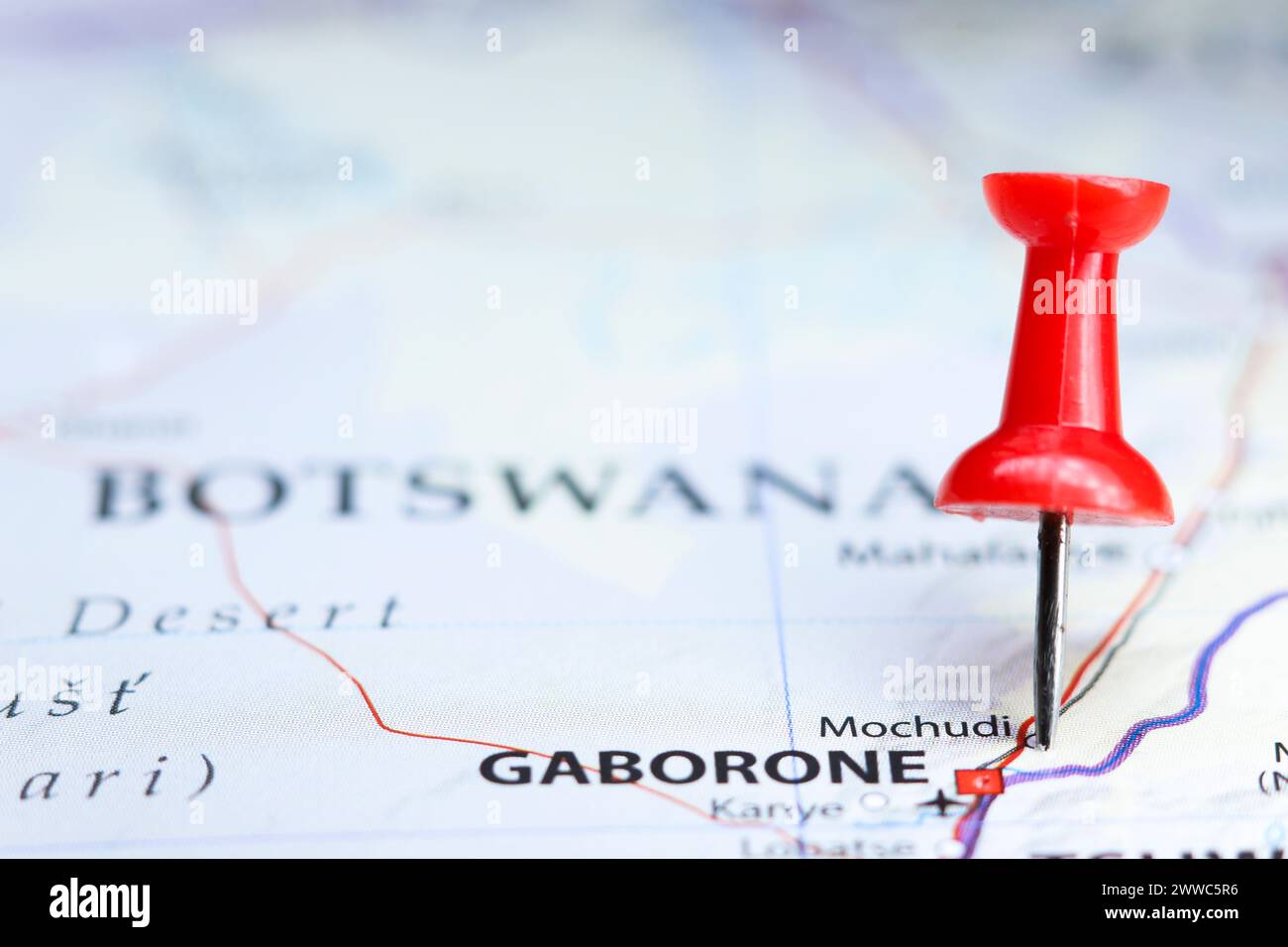 Mochudi, Botswana pin on map Stock Photo - Alamy