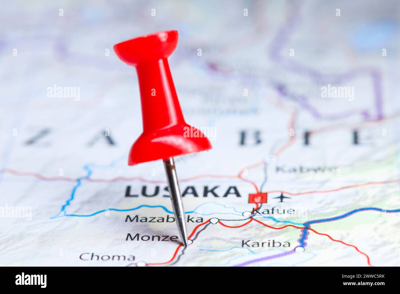 Monze, Zambia pin on map Stock Photo - Alamy