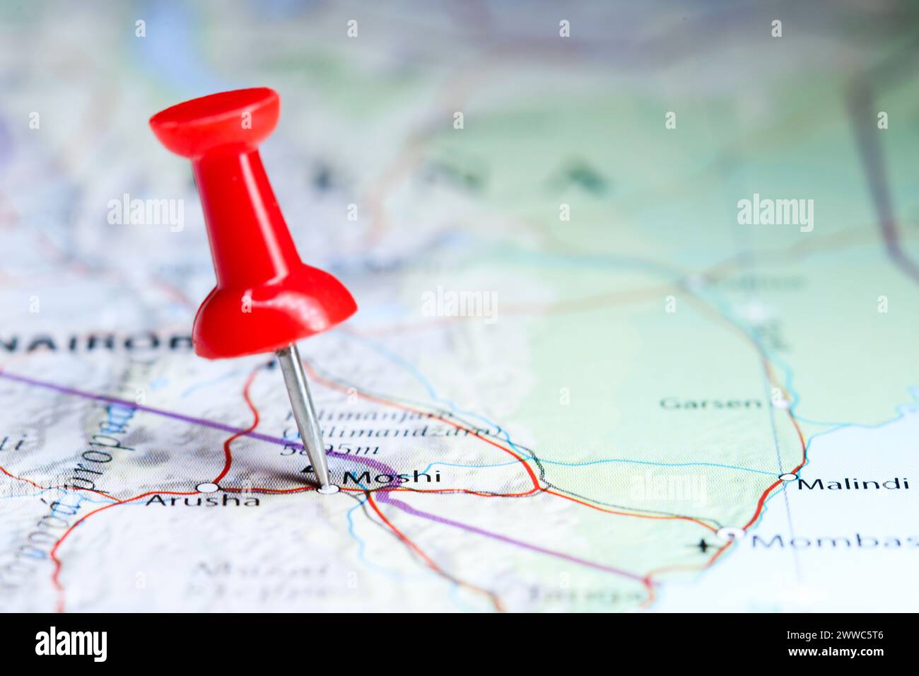 Moshi, Tanzania pin on map Stock Photo - Alamy