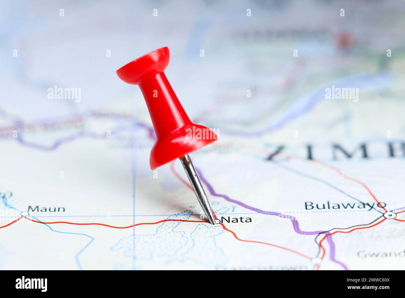 Nata, Botswana pin on map Stock Photo - Alamy