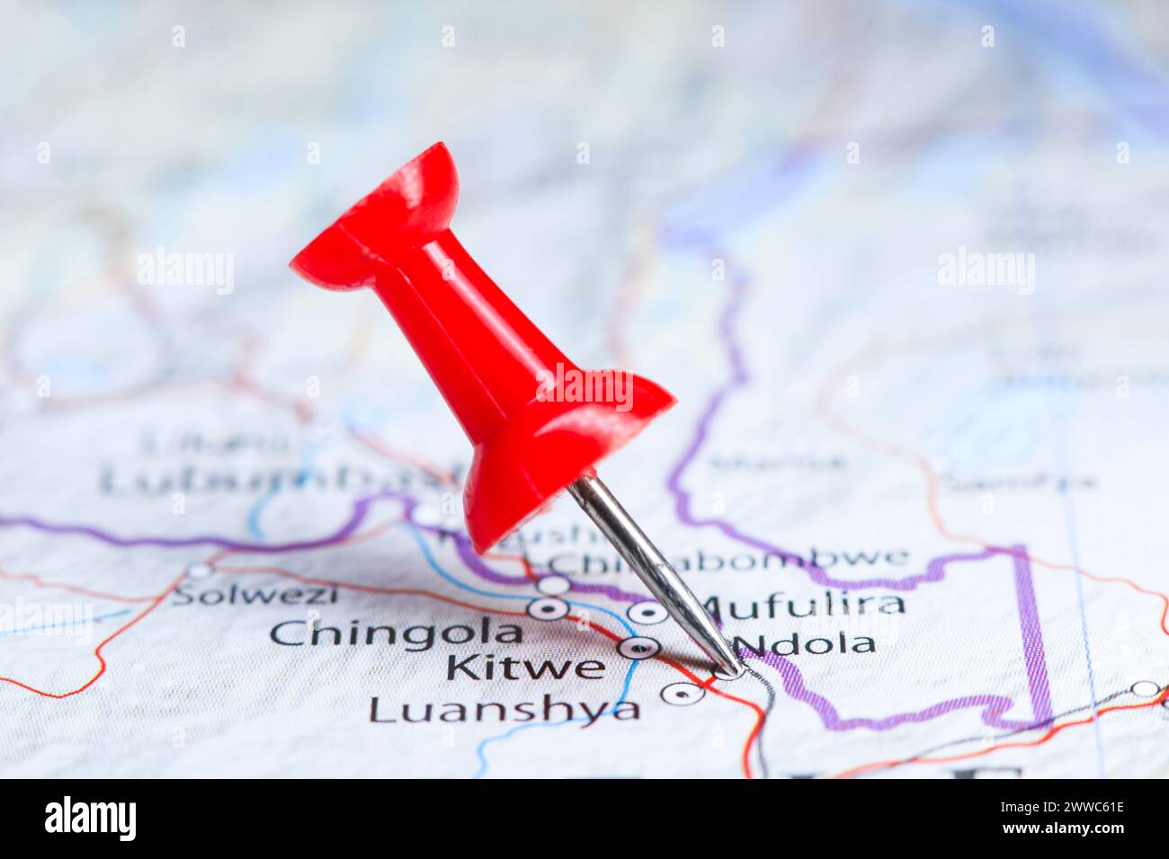 Ndola, Zambia pin on map Stock Photo - Alamy