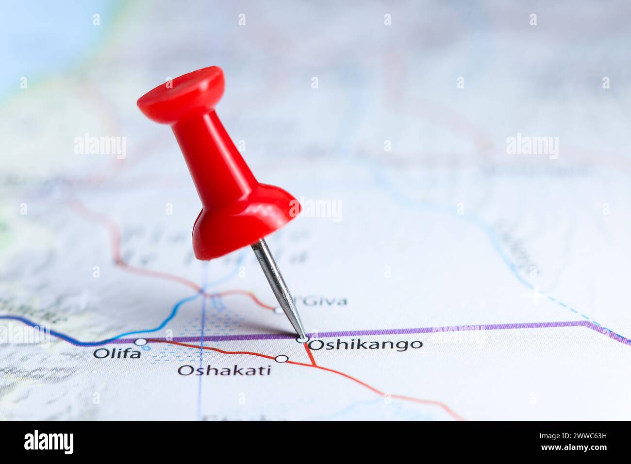 Oshikango, Namibia pin on map Stock Photo - Alamy