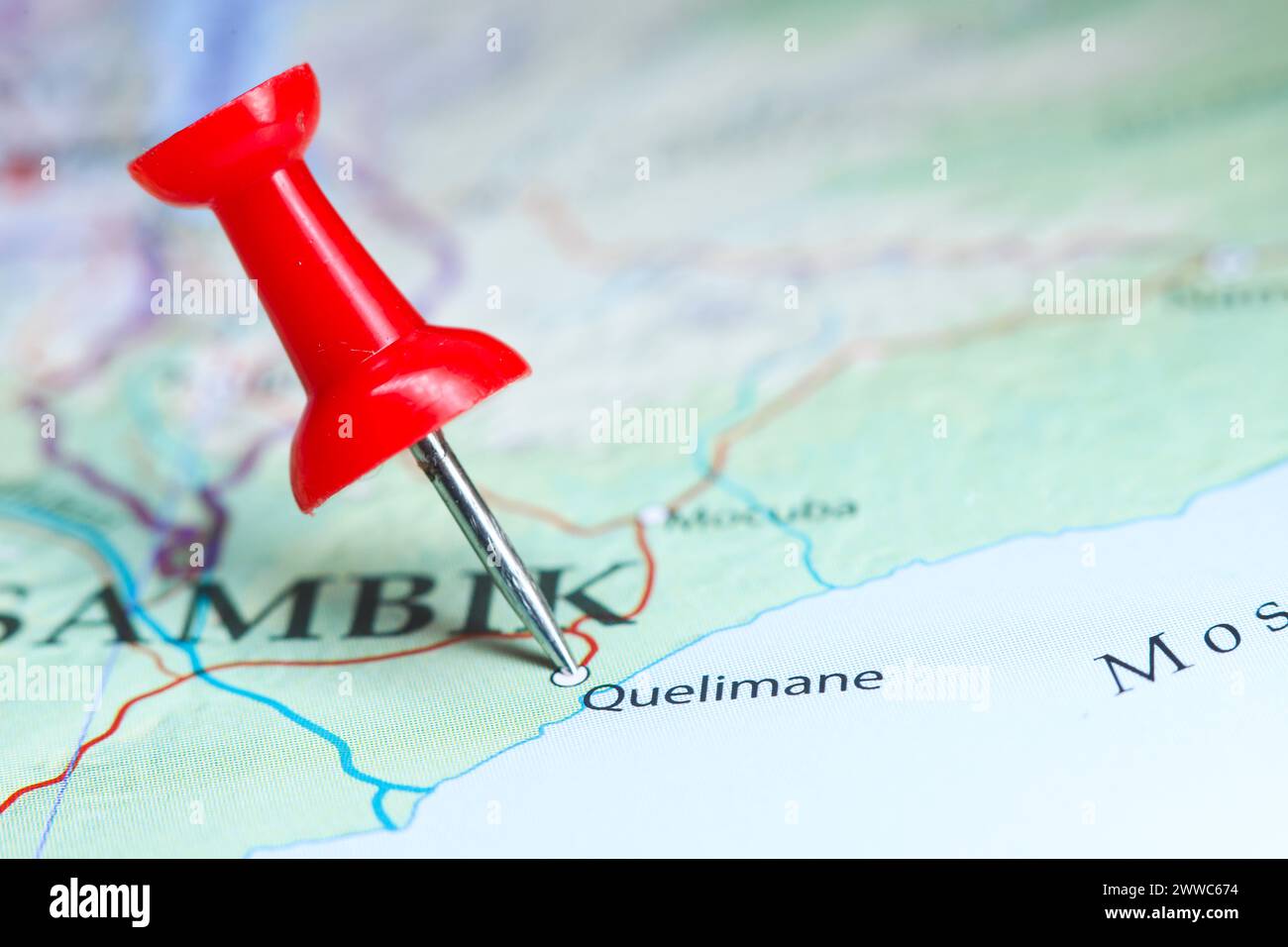 Quelimane, Mozambique pin on map Stock Photo - Alamy