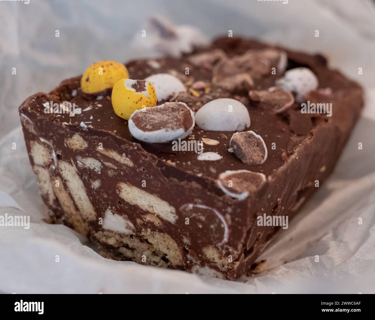Close up of hand made Rocky Road chocolate dessert, with crushed mini ...