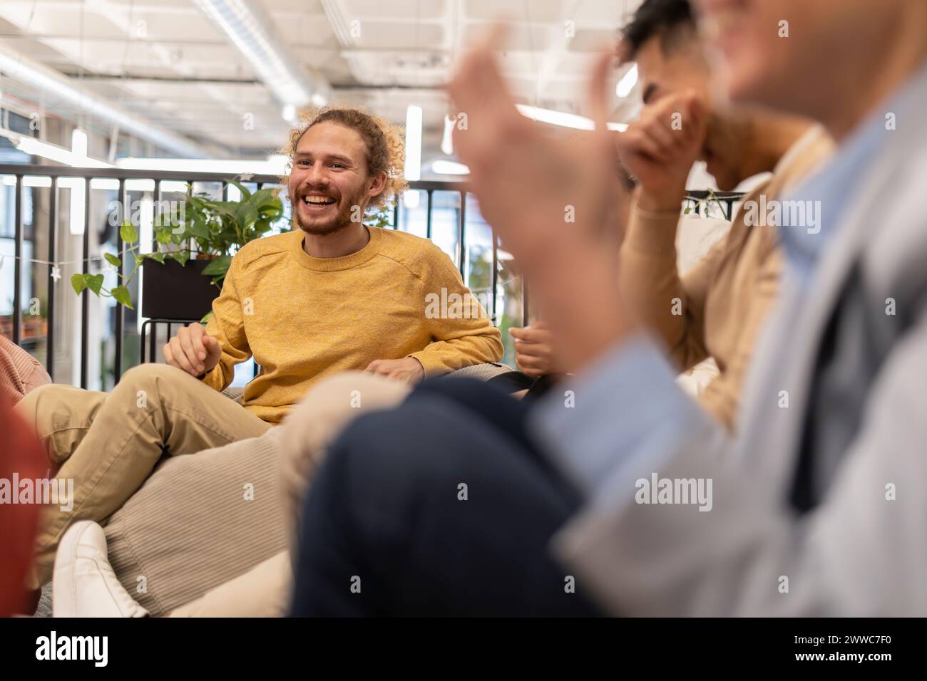 Happy businessman having fun with colleagues at co-working space Stock ...
