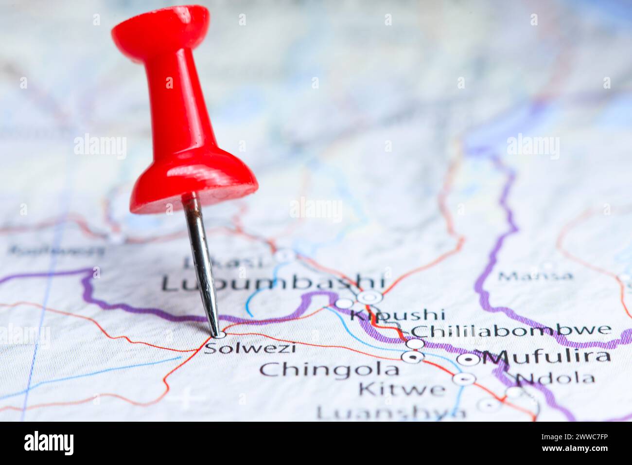 Solwezi, Zambia pin on map Stock Photo - Alamy