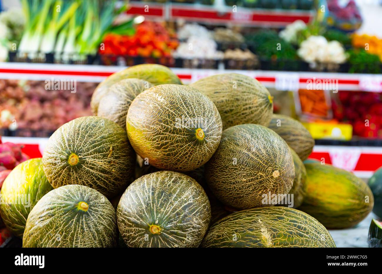 Fresh melons in supermarket Stock Photo - Alamy