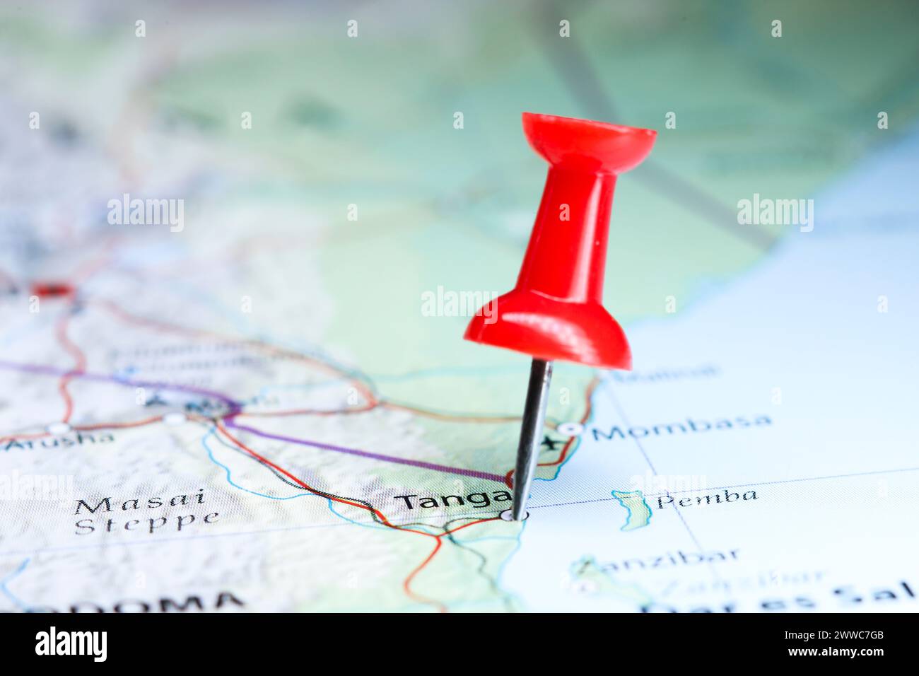 Tanga , Tanzania pin on map Stock Photo - Alamy