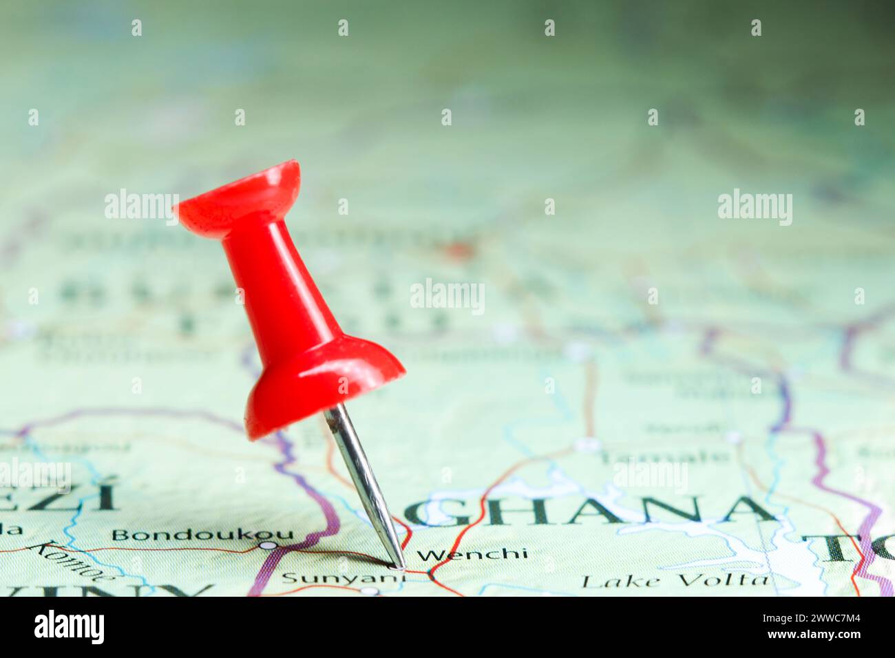 Wenchi, Ghana pin on map Stock Photo - Alamy