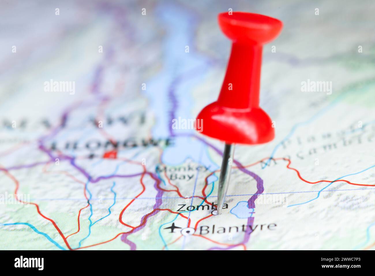 Zomba, Malawi pin on map Stock Photo - Alamy