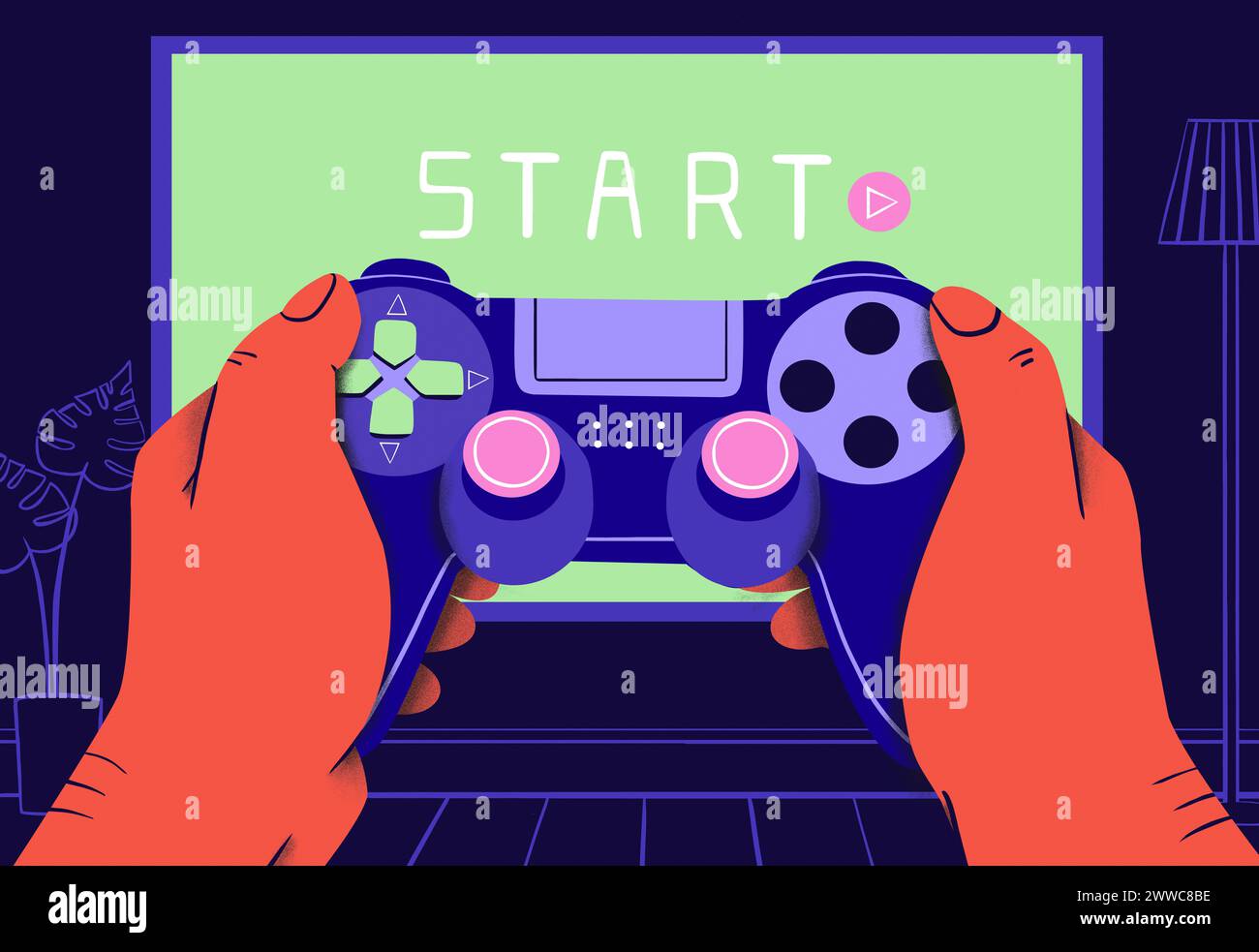 Hands of person using joystick to play video game at home Stock Photo ...