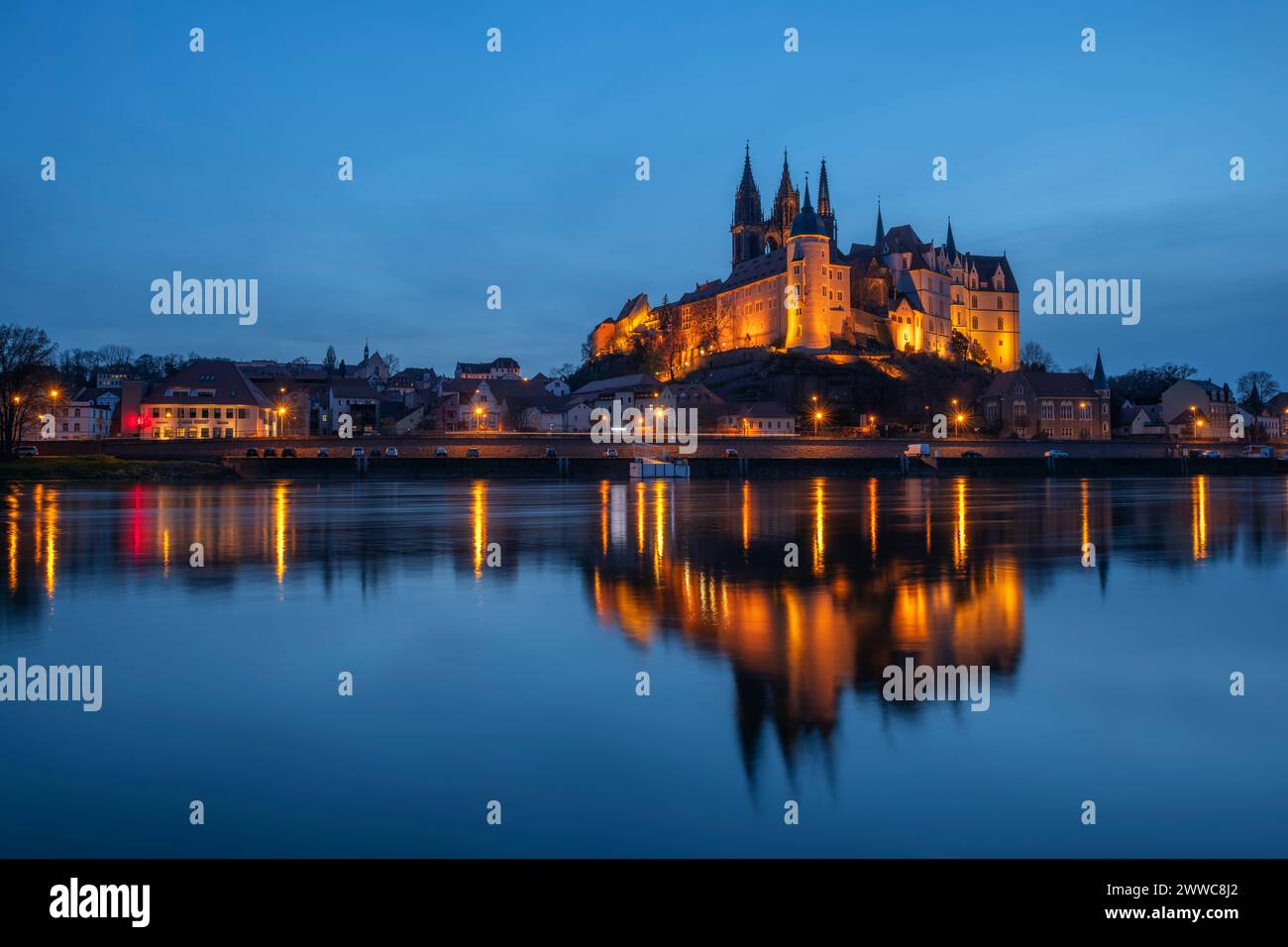Germany, Saxony, Meissen, Albrechtsburg castle and Meissen Cathedral ...