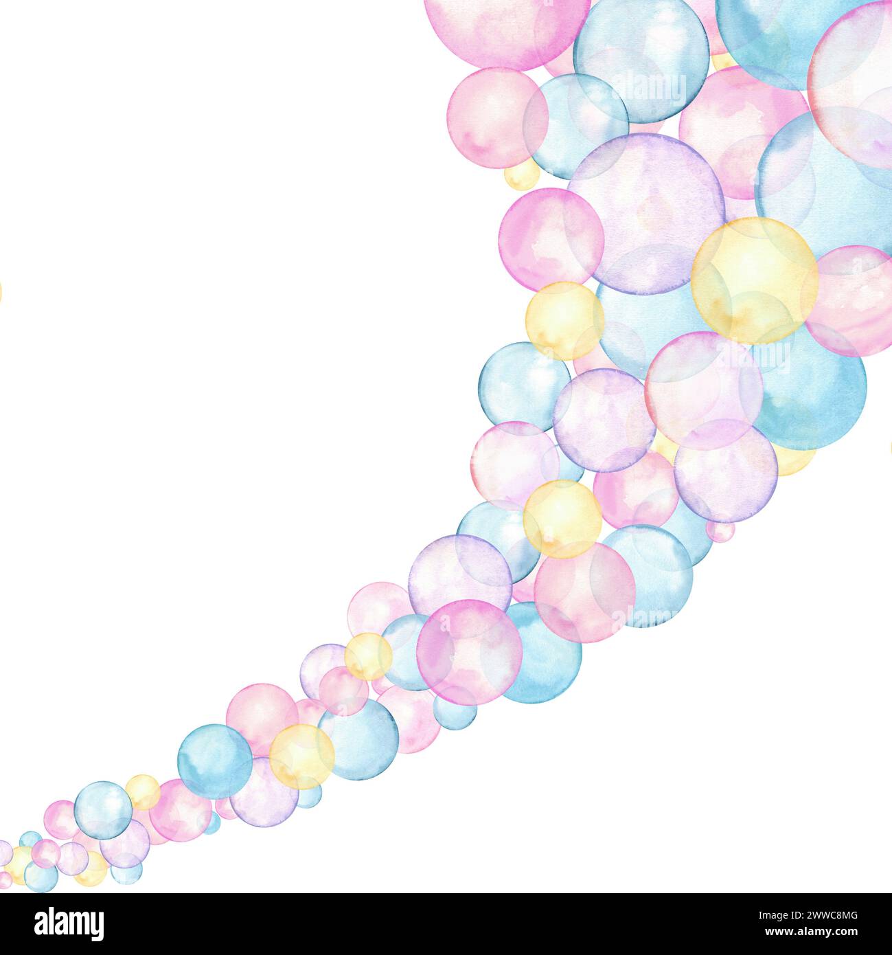 Bubbles flying up. Polka dots of different sizes and colors. Blue ...