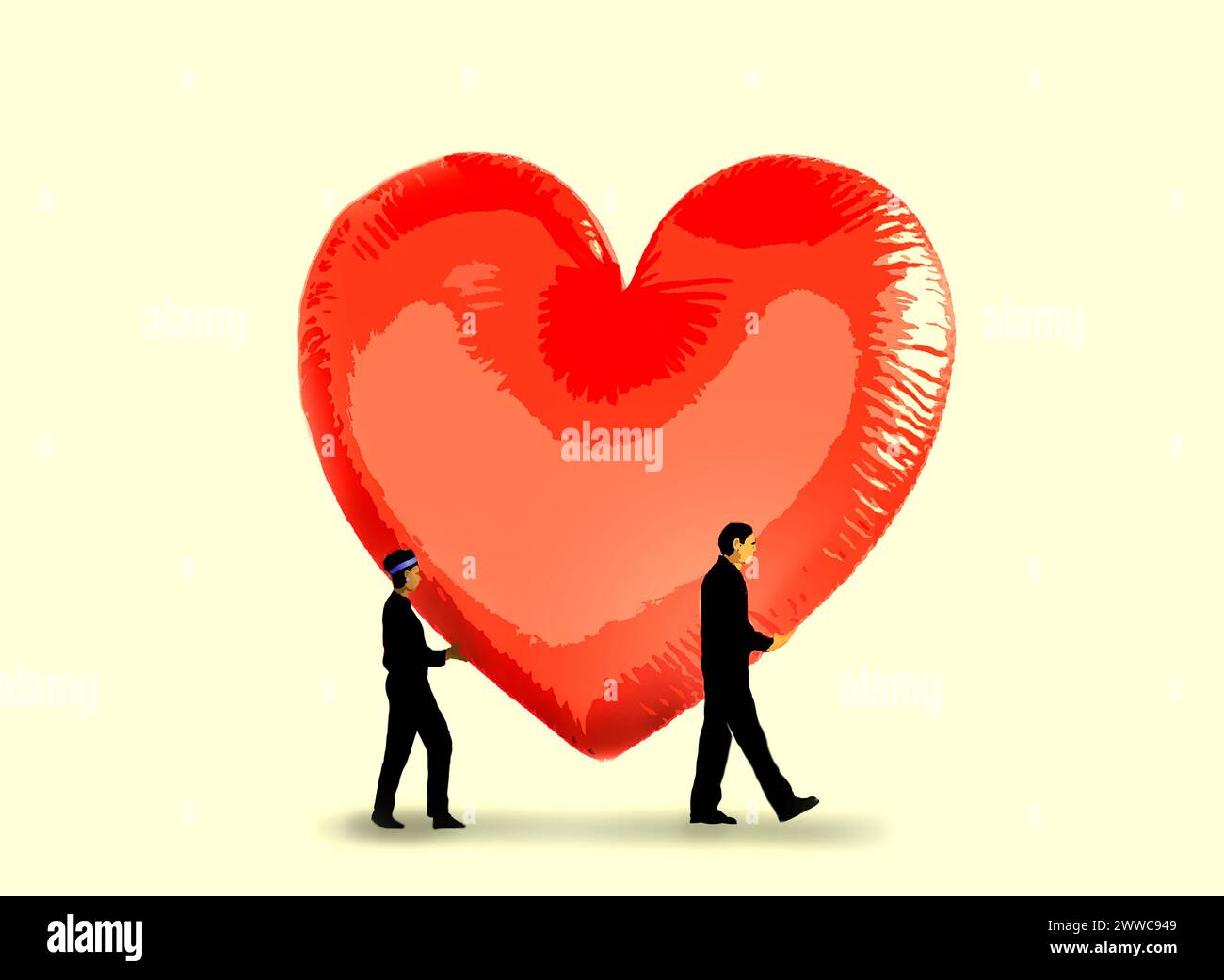 Couple carrying oversized heart shaped helium balloon Stock Photo - Alamy