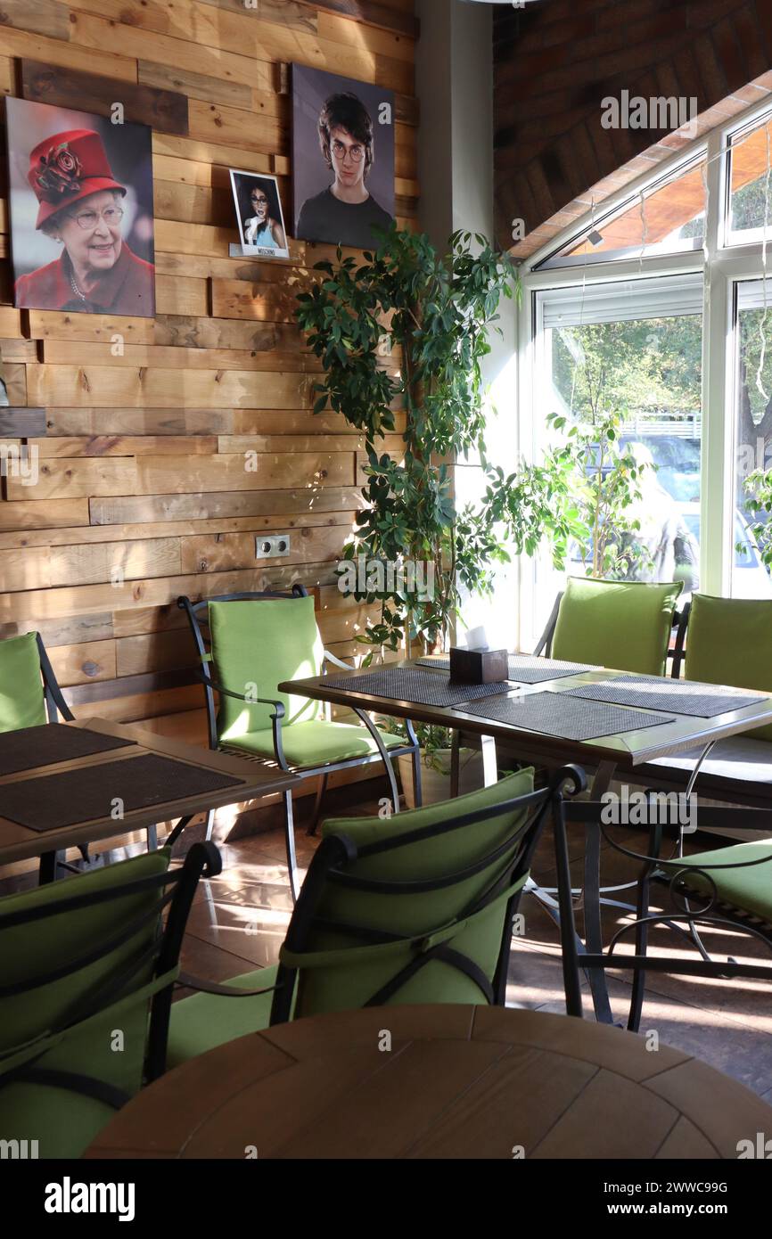 Cute cafe in the center of Chisinau in Moldova with walls lined with ...