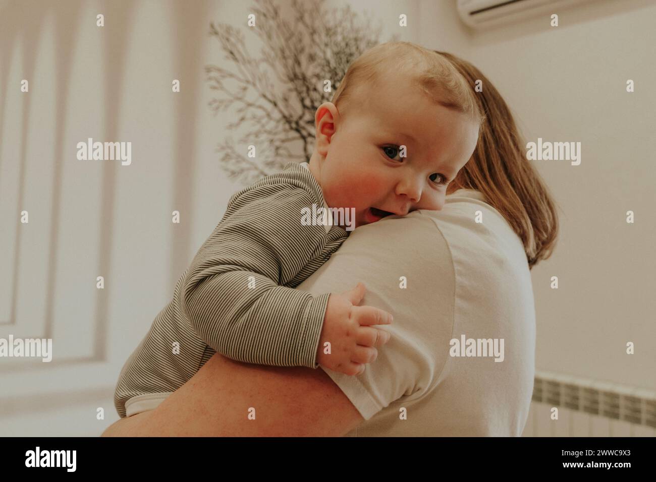 Toddler in mother's arms at home Stock Photo - Alamy