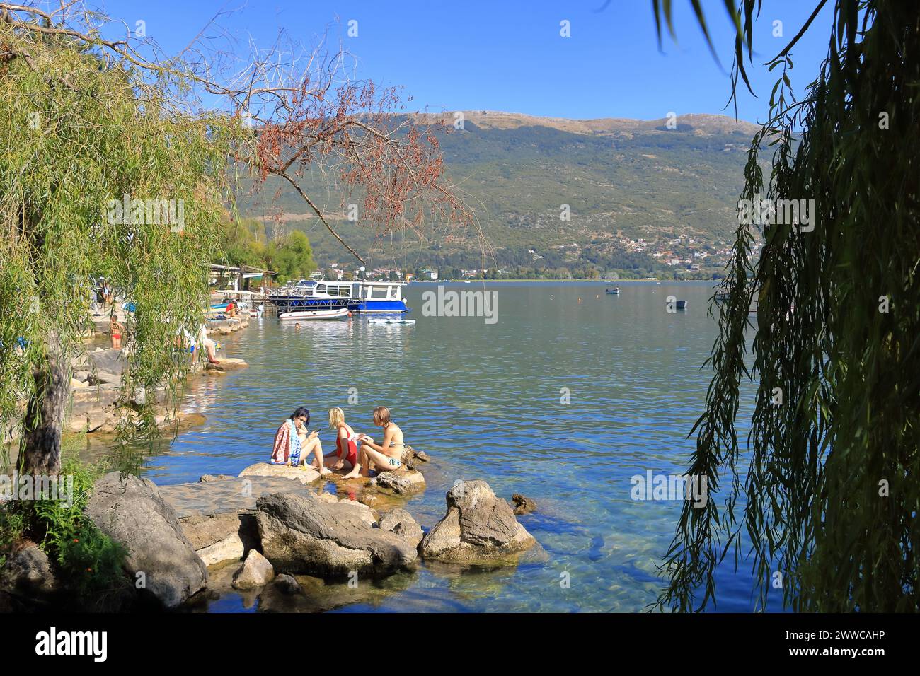 September 12 2023 - Ohrid in North Macedonia: people enjoy the old city ...