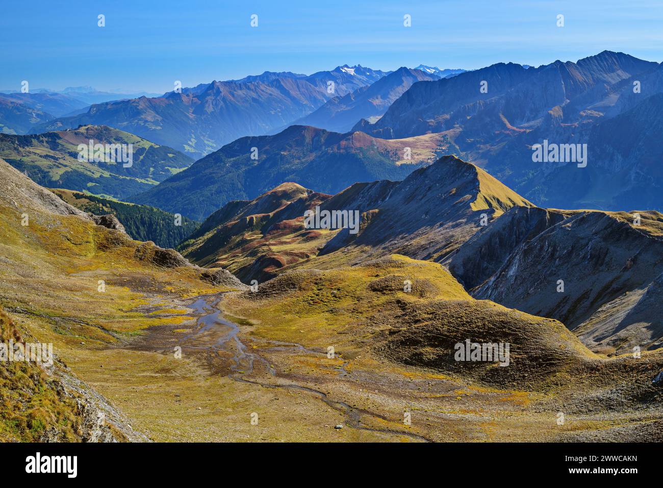 Austria, Tyrol, View from Tux Alps towards Zillertal Alps with ...