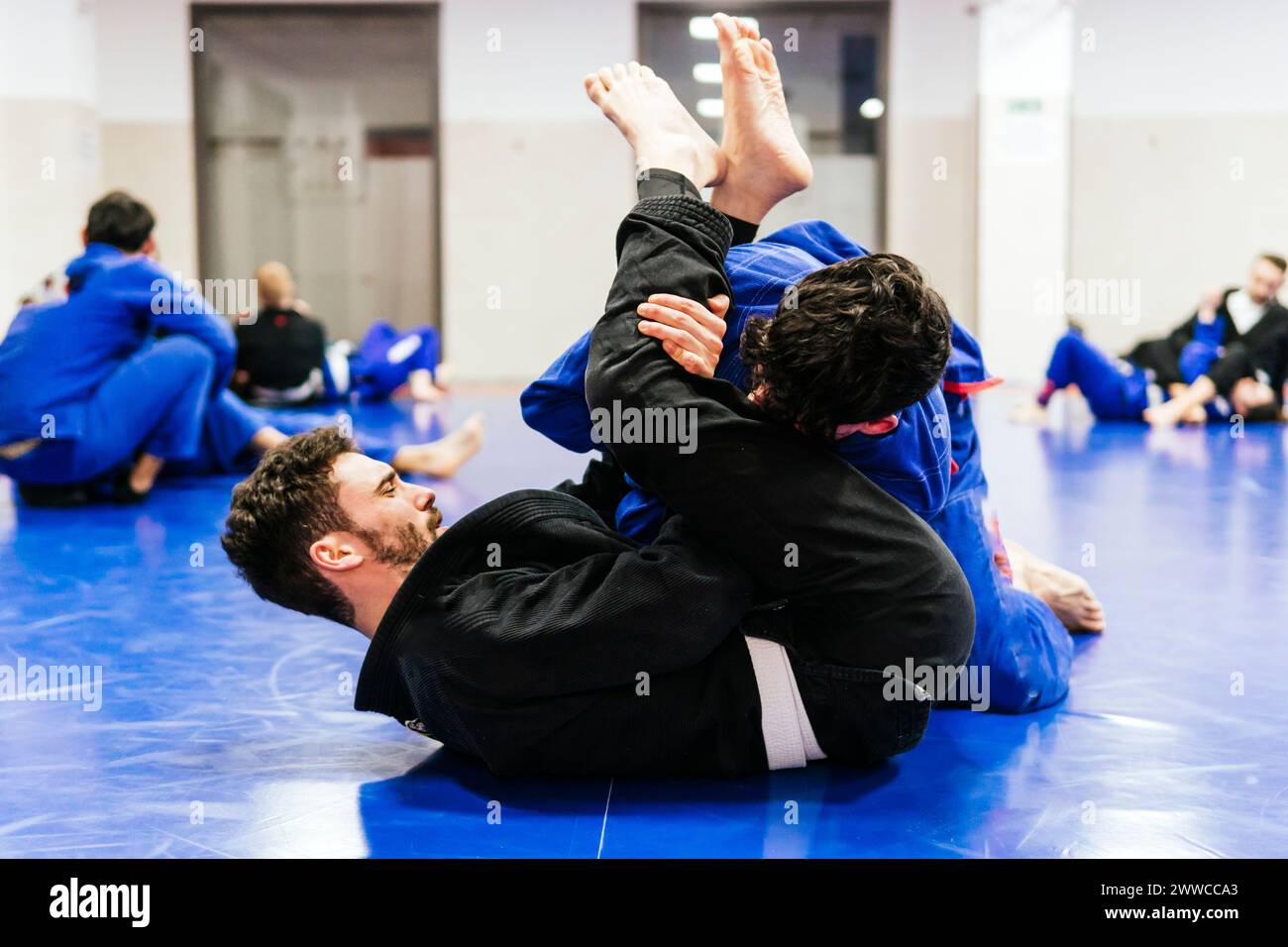Athletes doing jujitsu training at dojo Stock Photo - Alamy