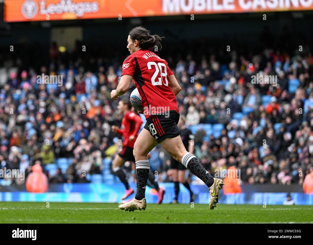 Rachel Williams of Manchester United Women collect the ball after ...