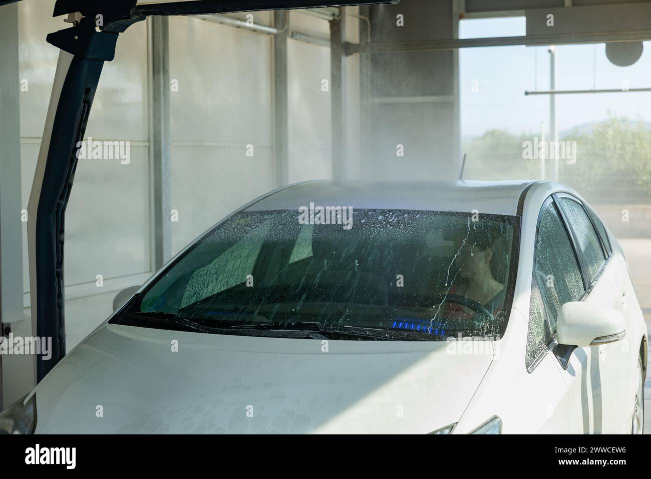 Process of car washing with driver inside Stock Photo - Alamy
