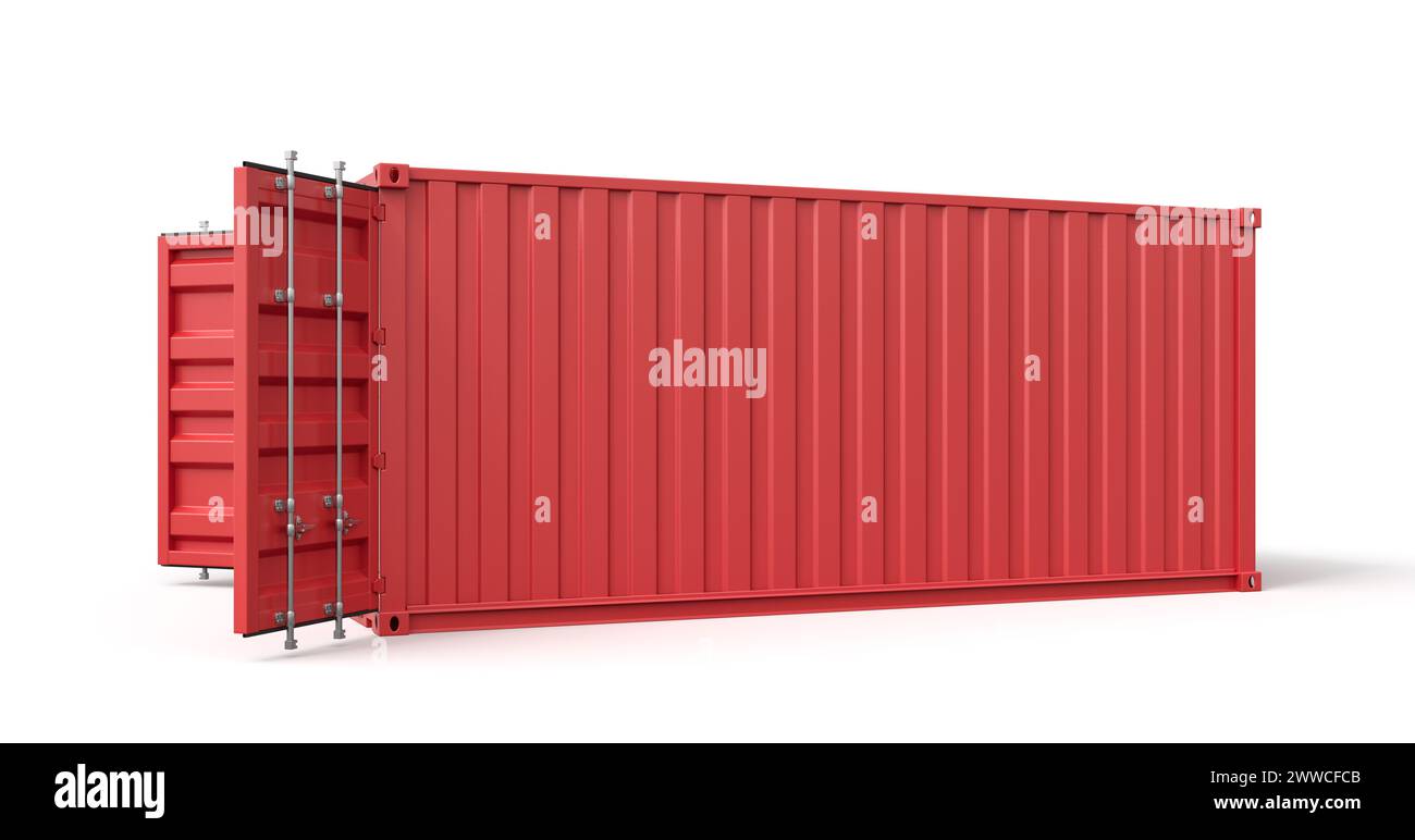 3d rendering of open red shipping container isolated on white ...