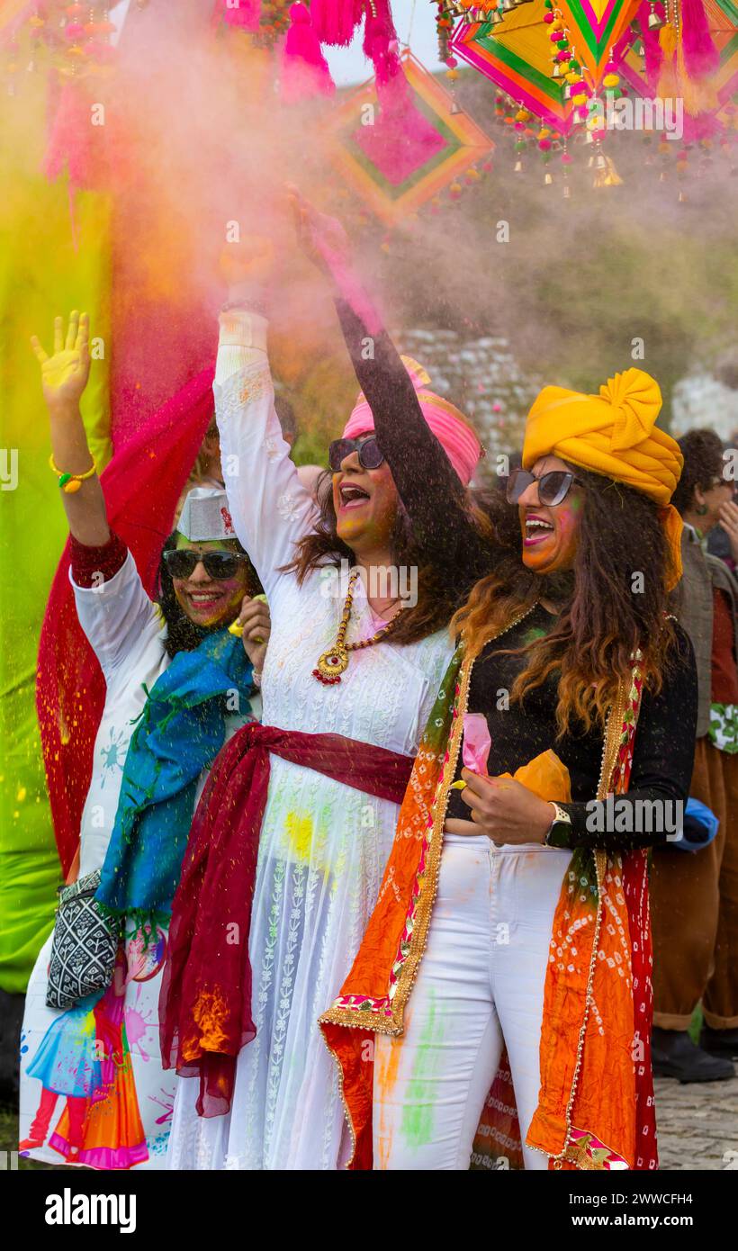 Corfe Castle, Dorset, UK. 23rd March 2024. Holi, the Hindu festival of ...