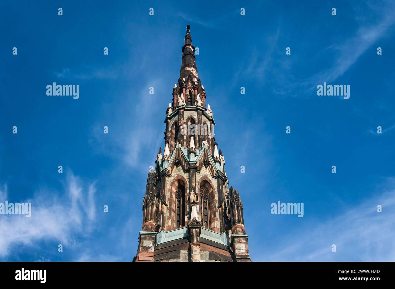 The gothic architecture spire of the mount vernon place methodist ...
