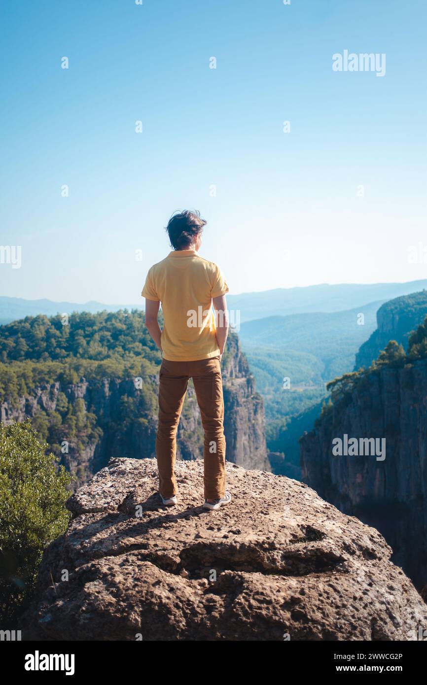 Adventurous man in Turkish mountains, exploring the beauty of nature's ...