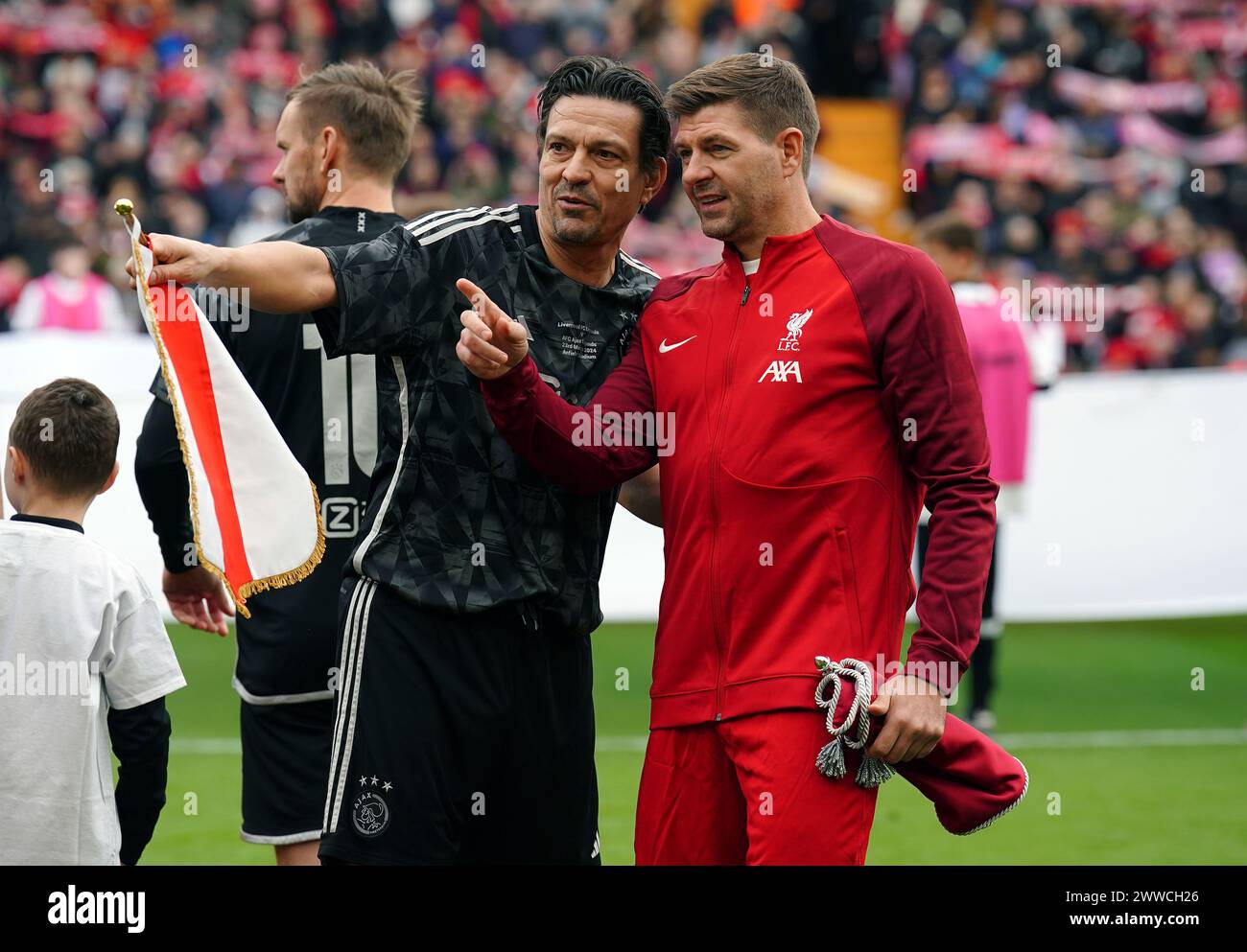 Liverpool Legends' Steven Gerrard with Ajax Legends' Jari Litmanen ...