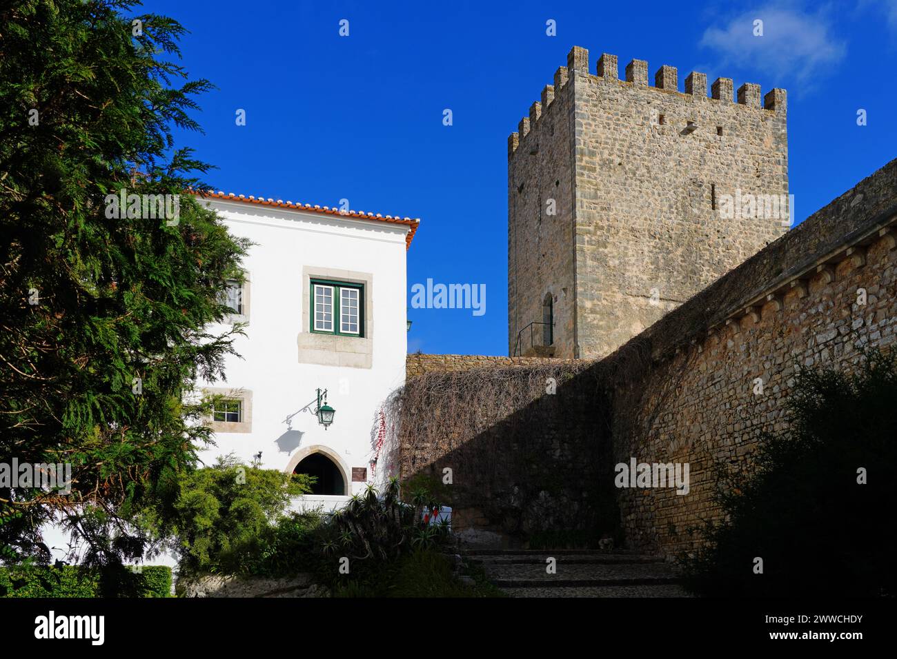 OBIDOS, PORTUGAL -21 DEC 2023- Day view of Obidos, a historic medieval ...