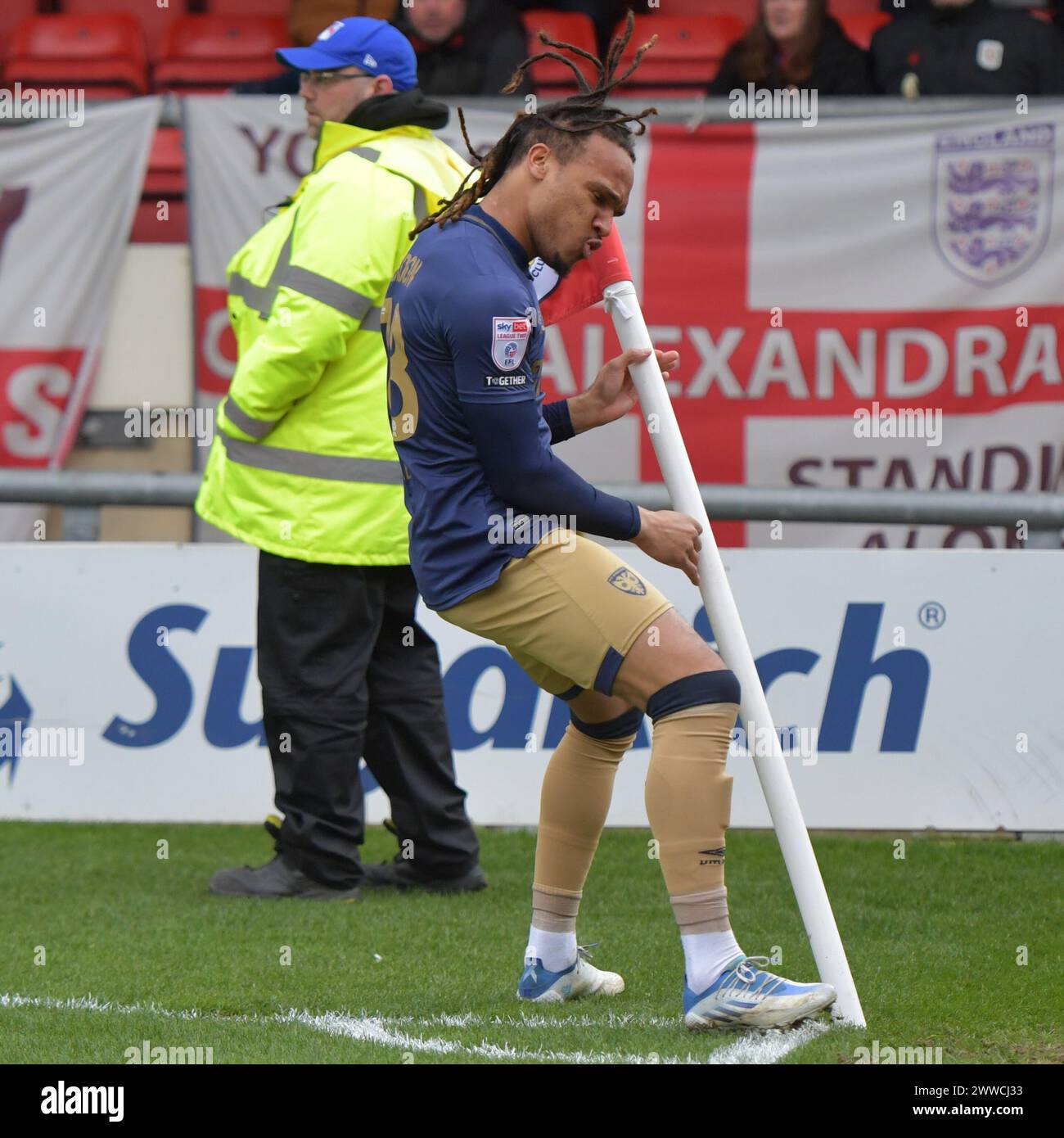 Crewe, England. 23rd Mar 2024. John-Kymani Gordon of AFC Wimbledon ...