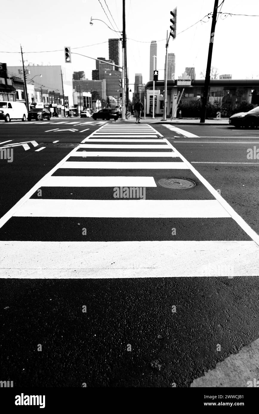black and white photo of pedestrian crosswalk at city road Stock Photo ...