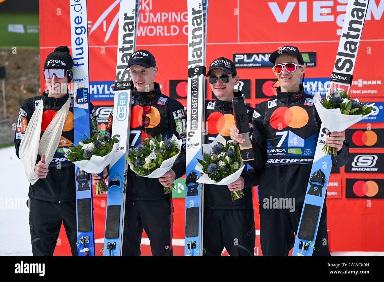 Planica, Slovenia. 23rd Mar, 2024. Second Placed team of Slovenia ...