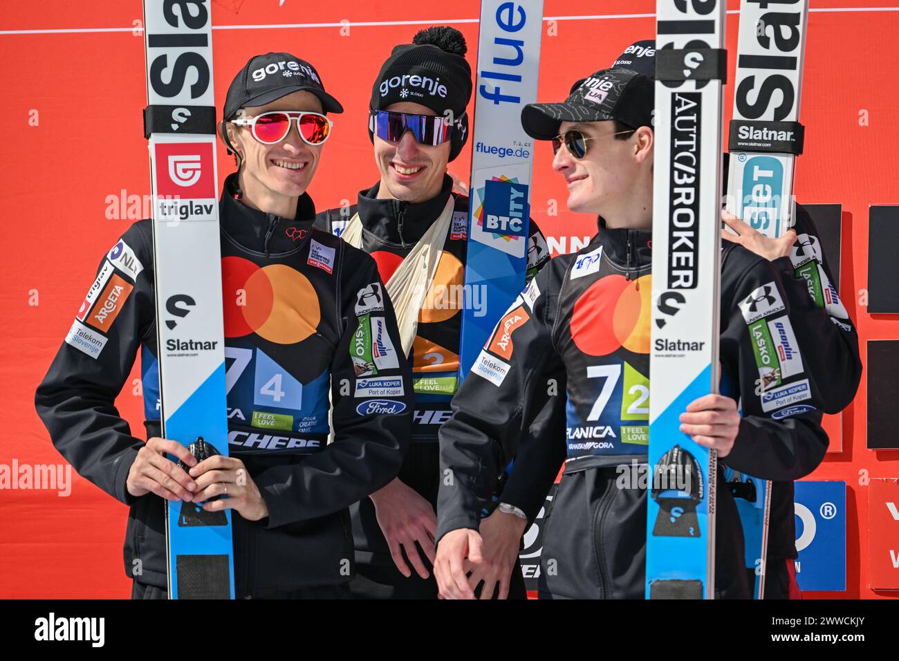 Planica, Slovenia. 23rd Mar, 2024. Second Placed team of Slovenia ...